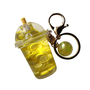 Fruity Boba Liquid Keychain Bubble Milk Tea Floating Fruit Key Charm ...