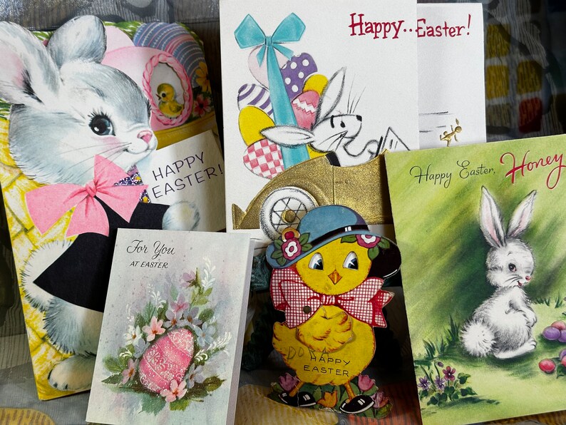 7 Vintage Easter Greeting Cards Foldout and Mechanical 1930's - 1970's ...