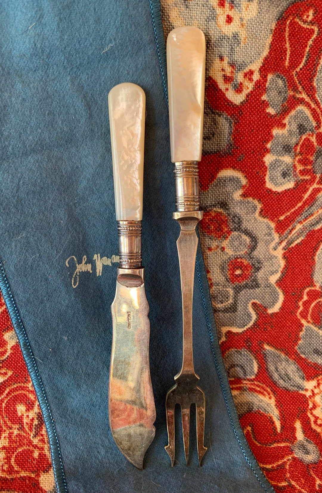 1920's England Antique Nacre Handled Sterling Fish Course Knife & Fork ...