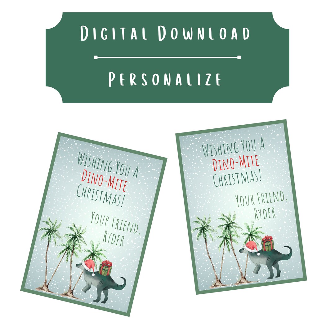 Printable Dinosaur Christmas Gift Tag, Dinosaur Favor Topper, Goody Bag ...