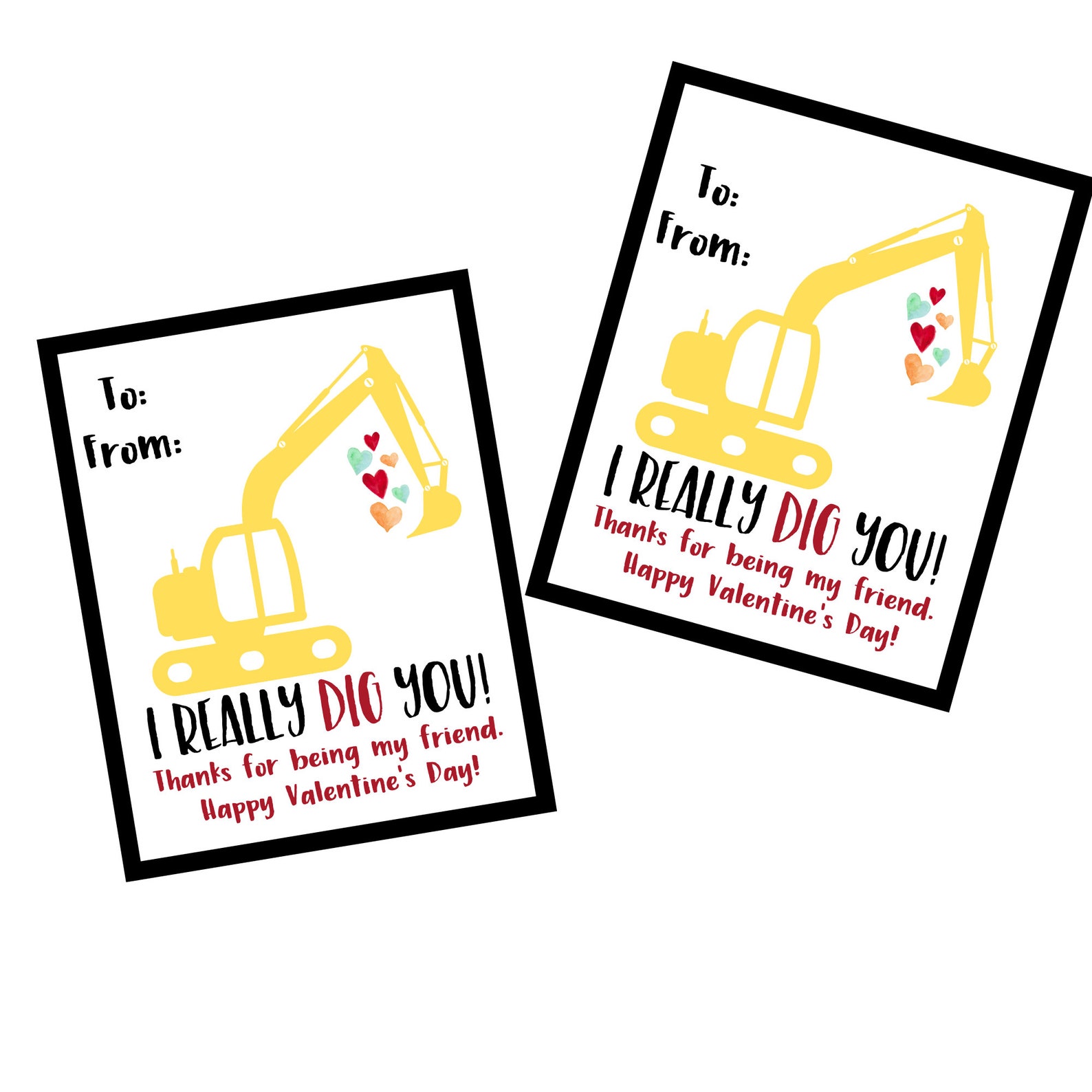 Valentine's Printable Tag, Excavator Gift Tag, I DIG YOU Valentine ...