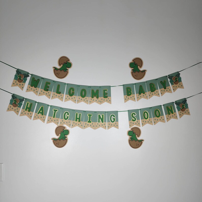 Dinosaur Baby Shower Banner, Welcome Baby, Hatching Soon, Baby Shower ...