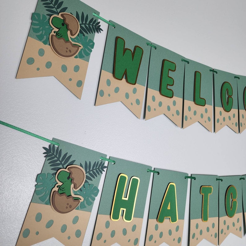Dinosaur Baby Shower Banner, Welcome Baby, Hatching Soon, Baby Shower ...