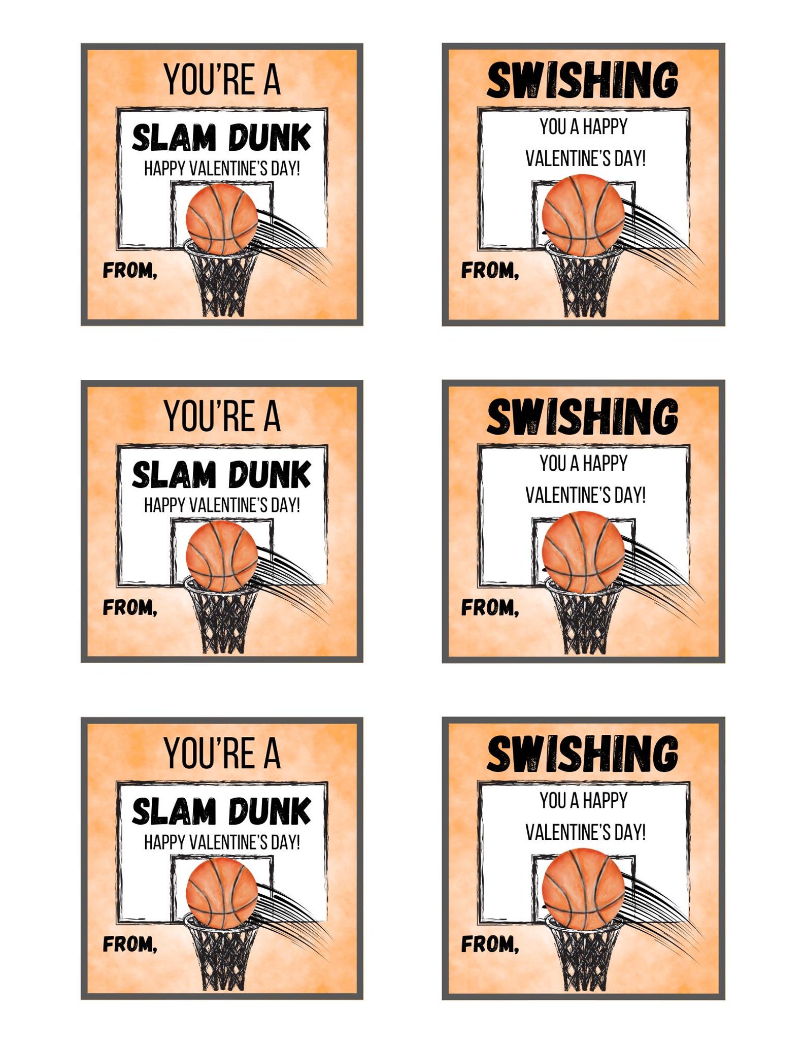 Basketball Valentines Printable Tag, Valentines for Boys, Sports ...