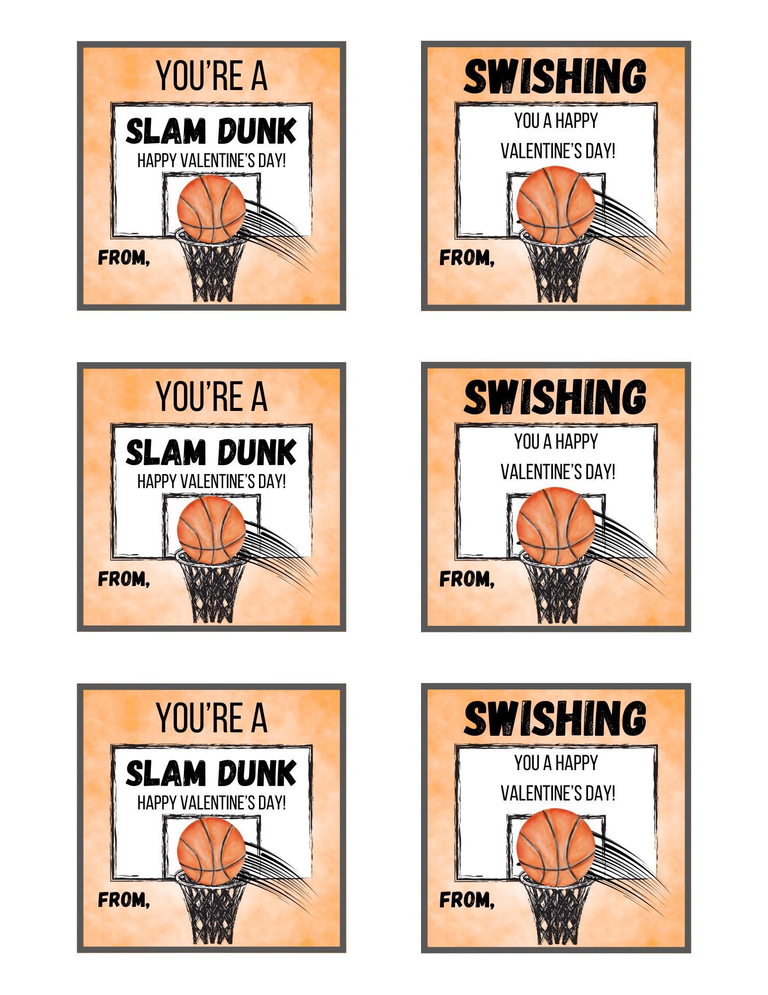 Basketball Valentines Printable Tag, Valentines for Boys, Sports ...
