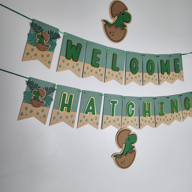 Dinosaur Baby Shower Banner, Welcome Baby, Hatching Soon, Baby Shower ...