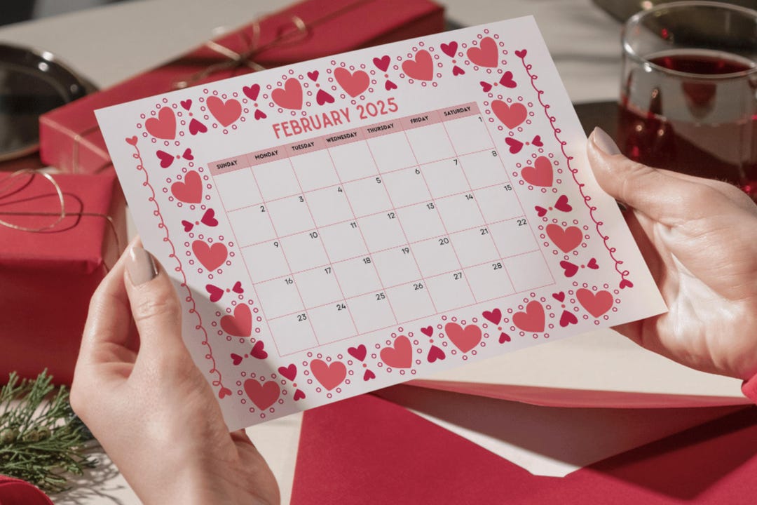 February 2025 Calendar Printable, Cute Valentine Planner With Love ...