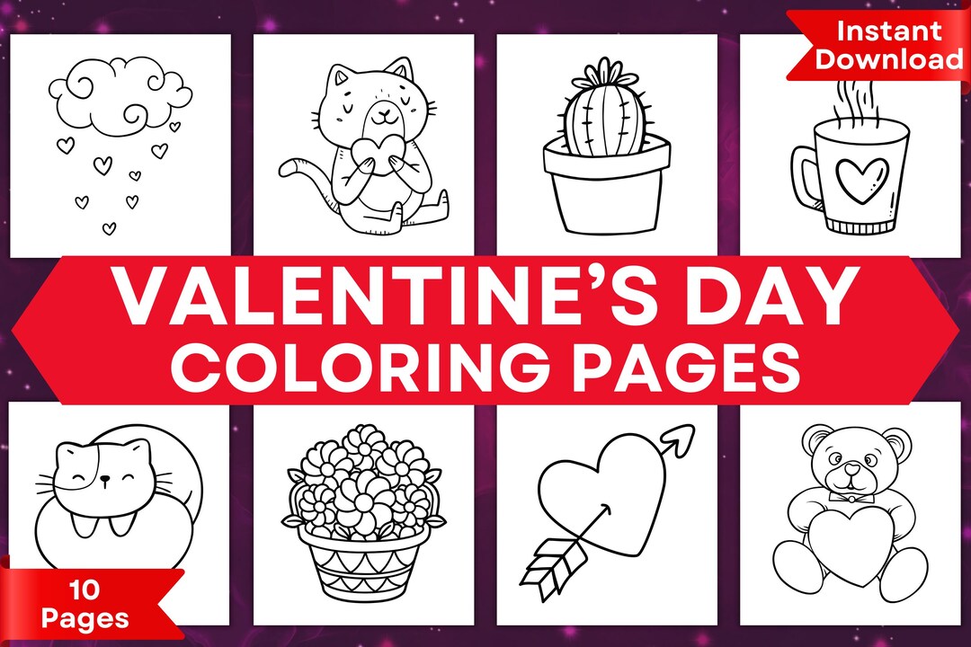Valentines Coloring Book Printable, Bold and Easy Coloring Pages, 10 ...