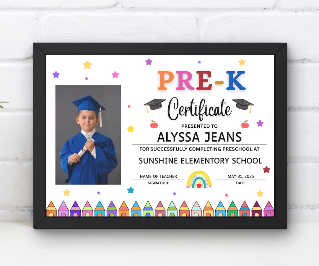 Editable Pre-k Graduation Certificate: Photo Keepsake Canva Template ...