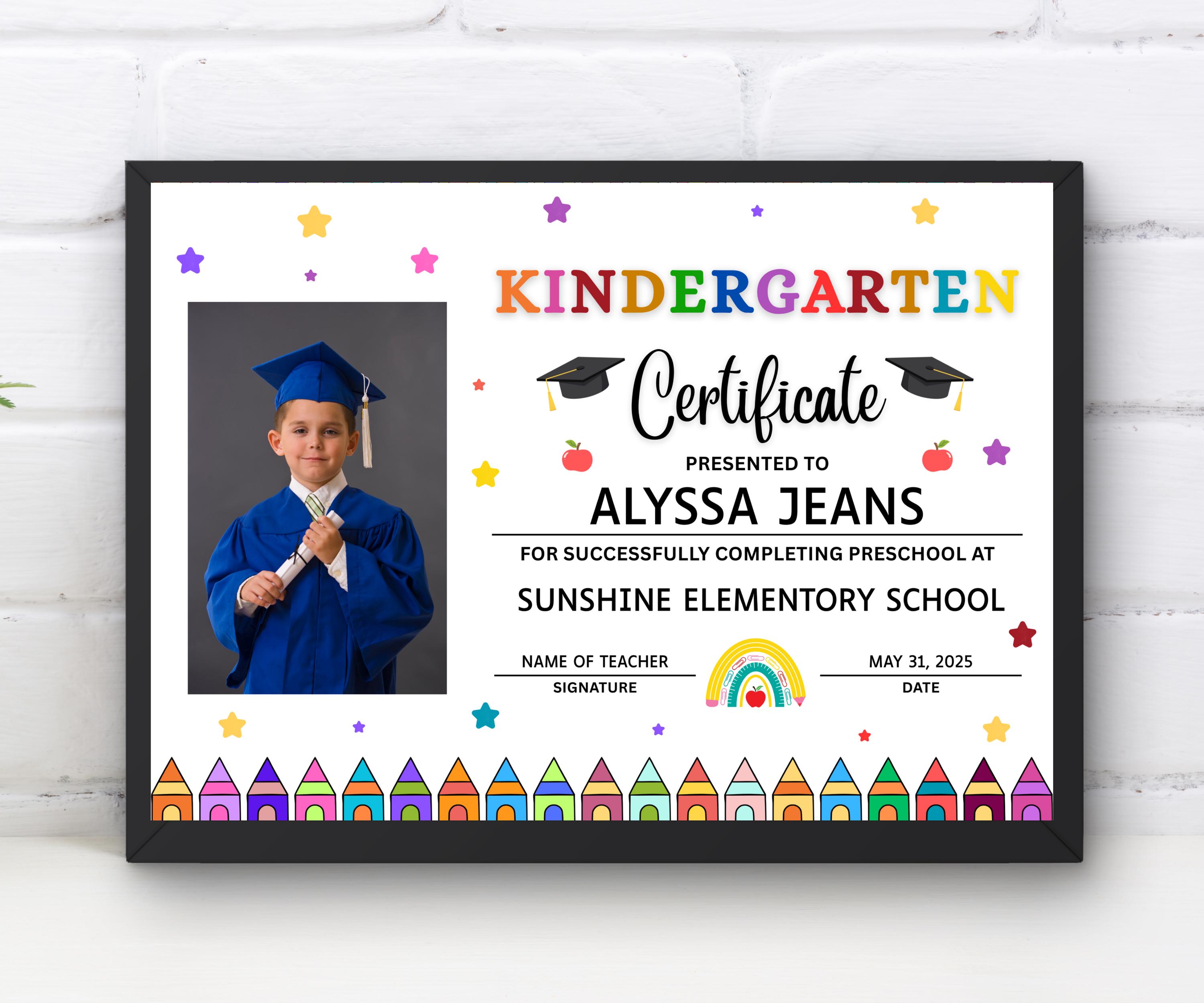 Editable Kindergarten Graduation Certificate: Photo Keepsake Canva ...