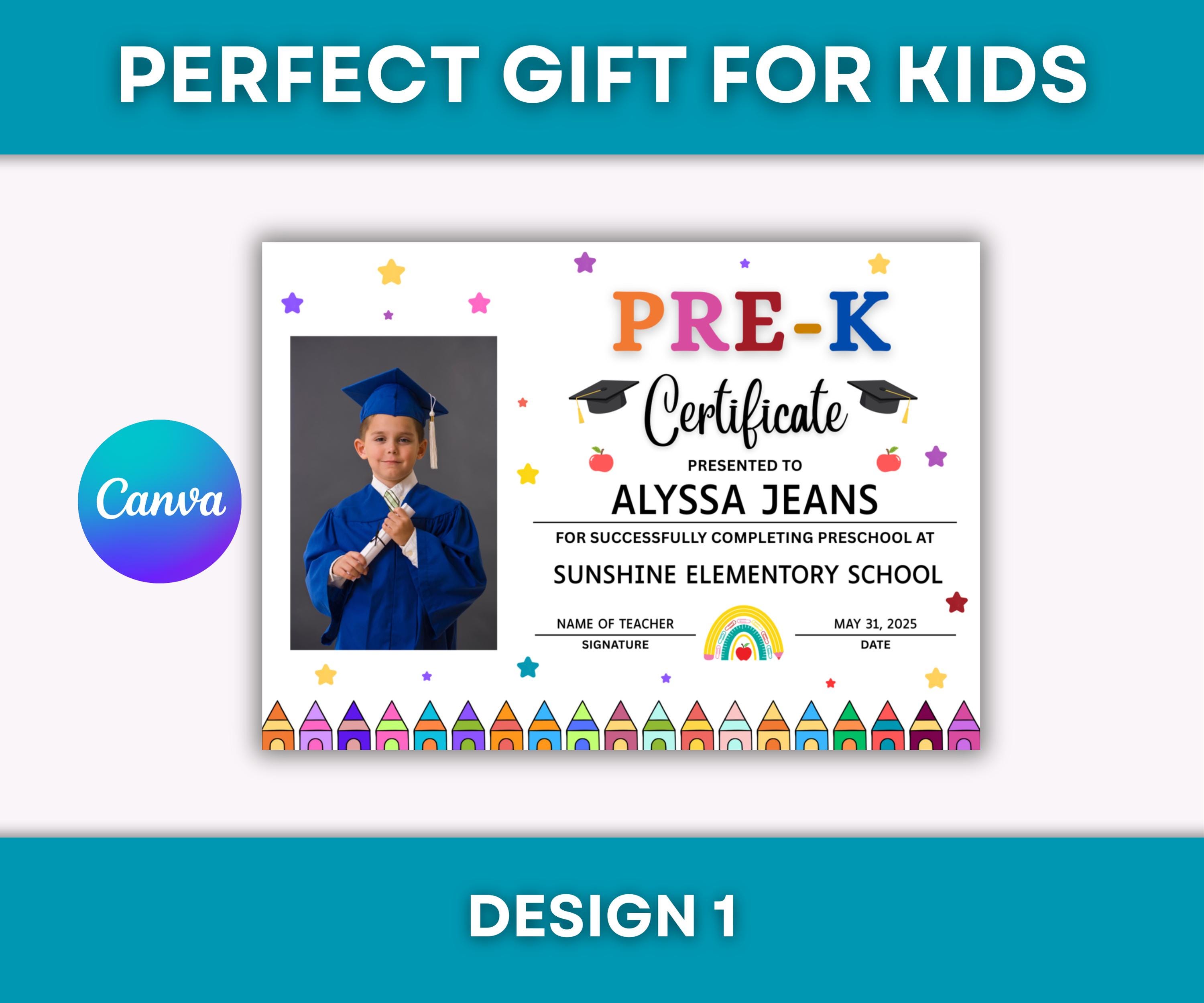 Editable Pre-k Certificate With Photo Printable Canva Template, End of ...