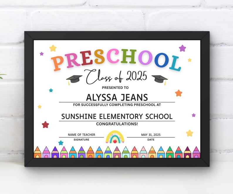 Editable Preschool Graduation Certificate Canva Template, End of School ...