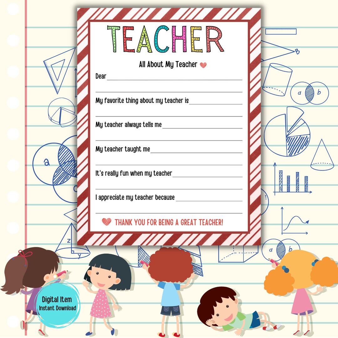 All About Teacher Fill in the Blank Coloring Page, Teacher Appreciation ...