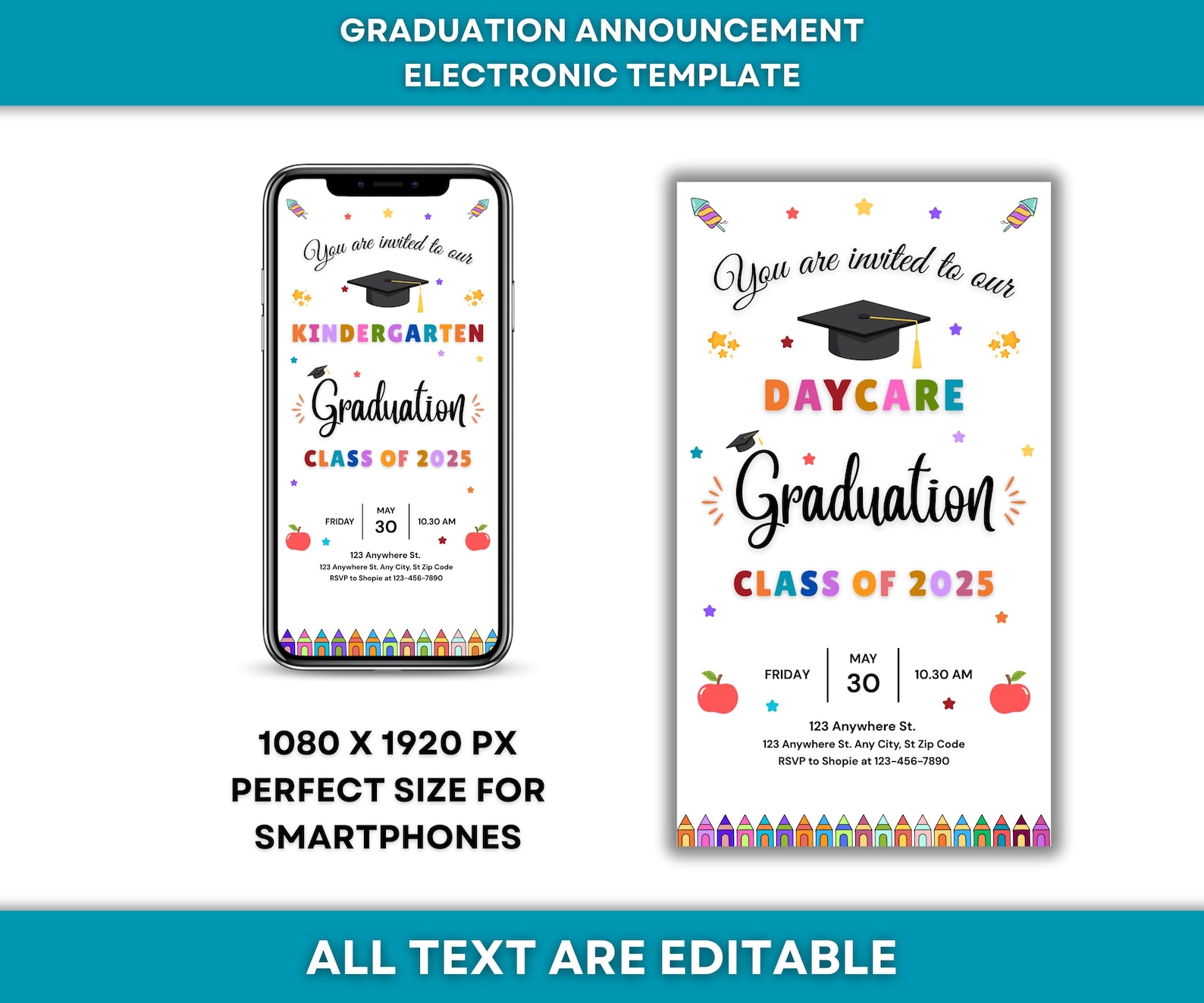 Editable Daycare Graduation Invitation, Canva Editable Templates ...