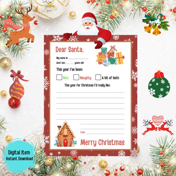 Letter Santa Printable / Gifts for Kids Letter to Santa / | Etsy