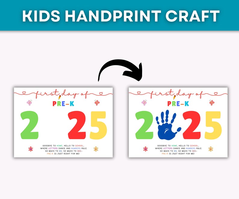 First Day of Pre-k Handprint Art: School Keepsake (PDF Download 8x10, 8 ...