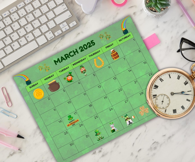 March 2025 Digital Calendar Printable, Monthly Planner, PDF Calendar ...