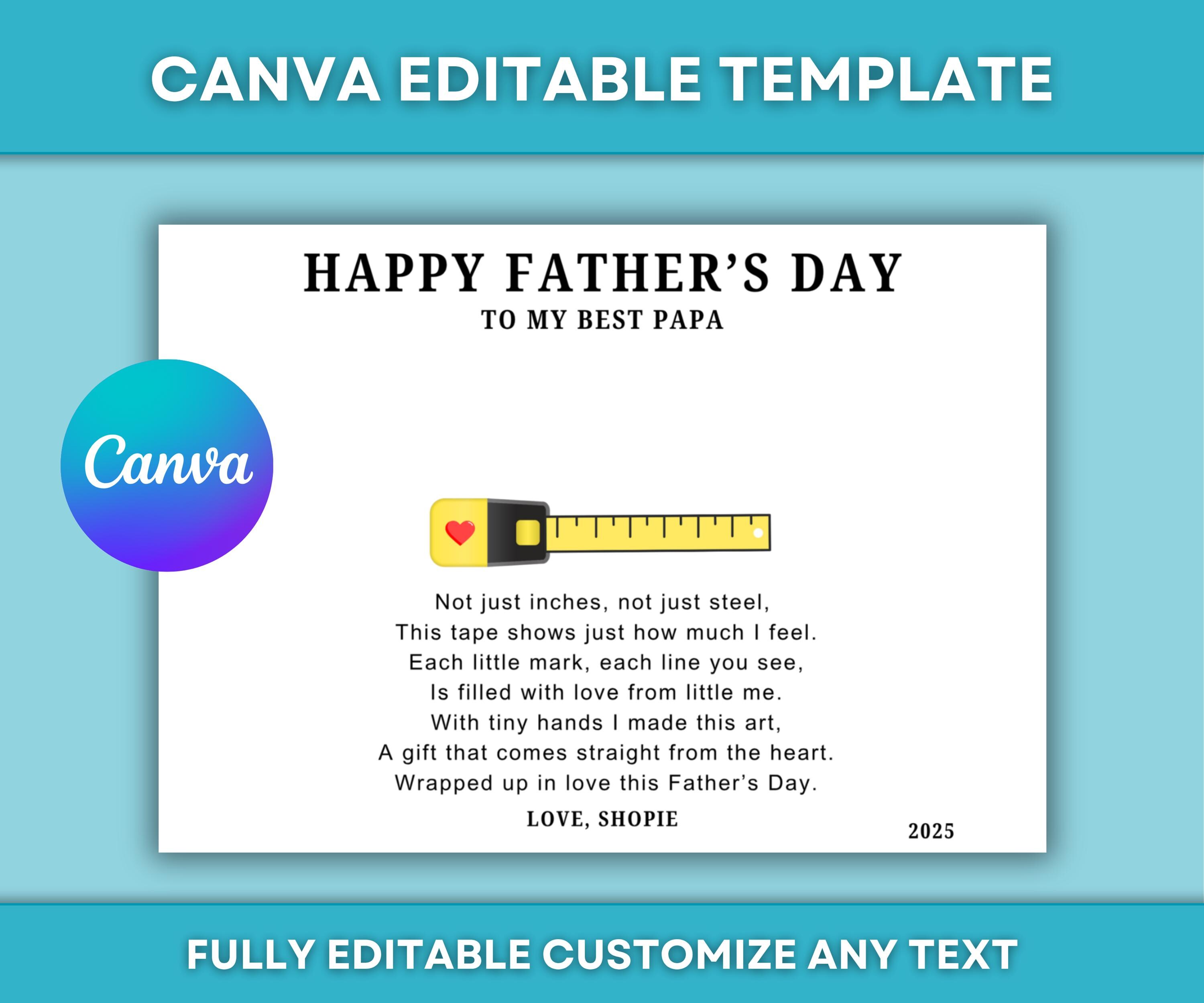 Papa Handprint Art: Father's Day Poem Keepsake (canva Editable, Digital ...