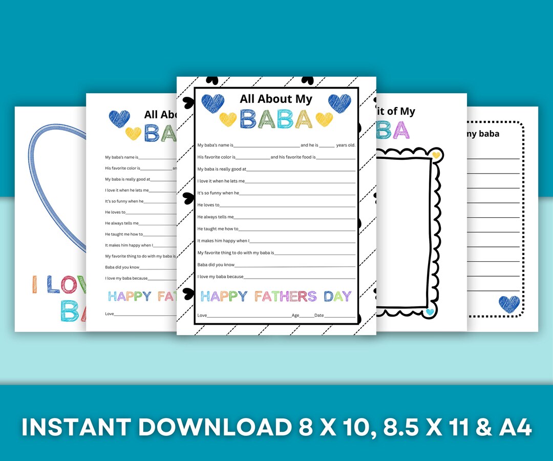 All About My Baba Printable – Father's Day Fill-in Card (instant ...