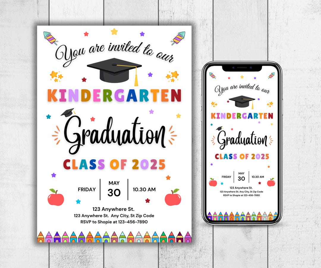 Editable Kindergarten Graduation Invitation: Class of 2025 (digital ...