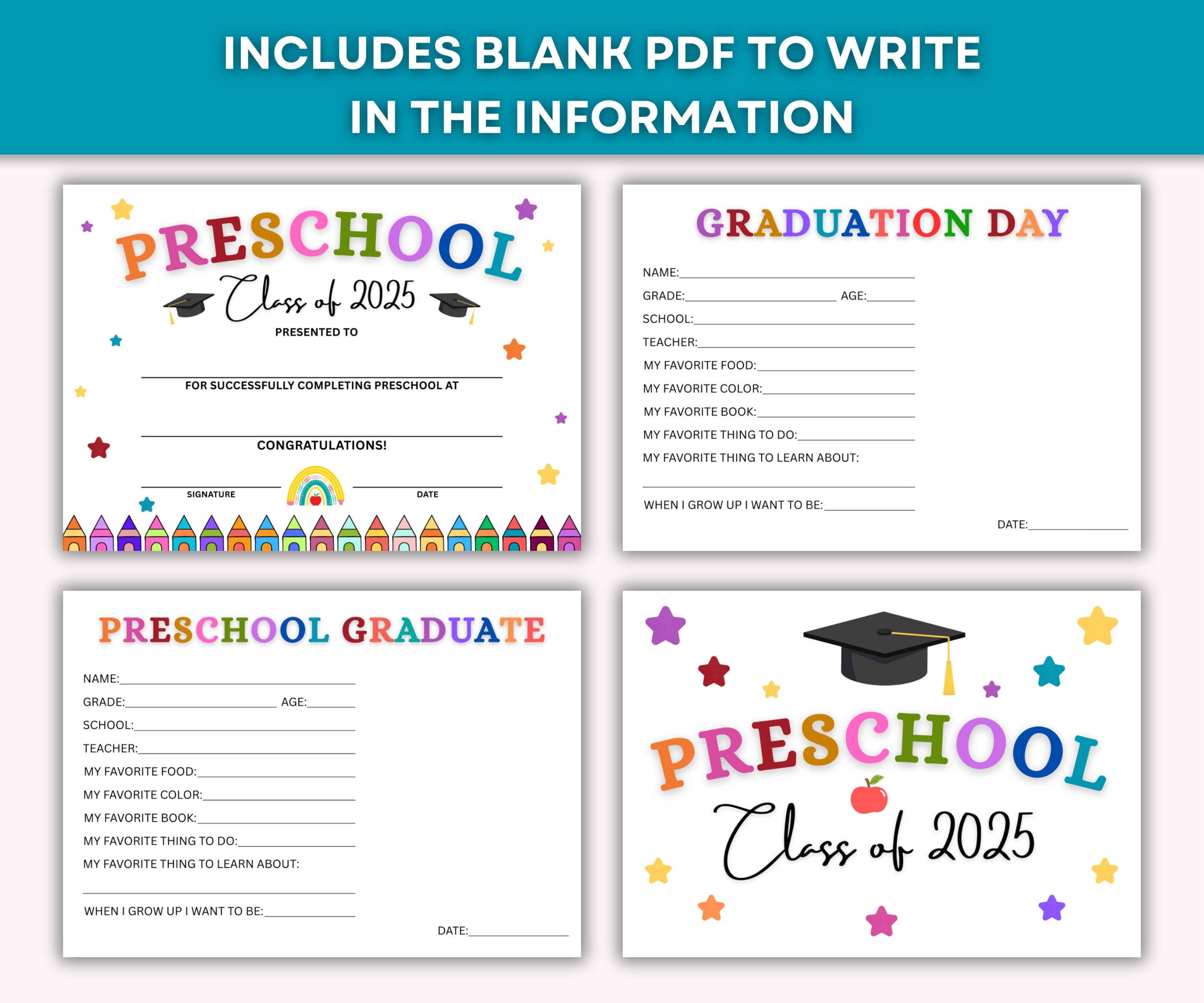 Editable Preschool Graduation Certificate Template: Canva Printable (8 ...