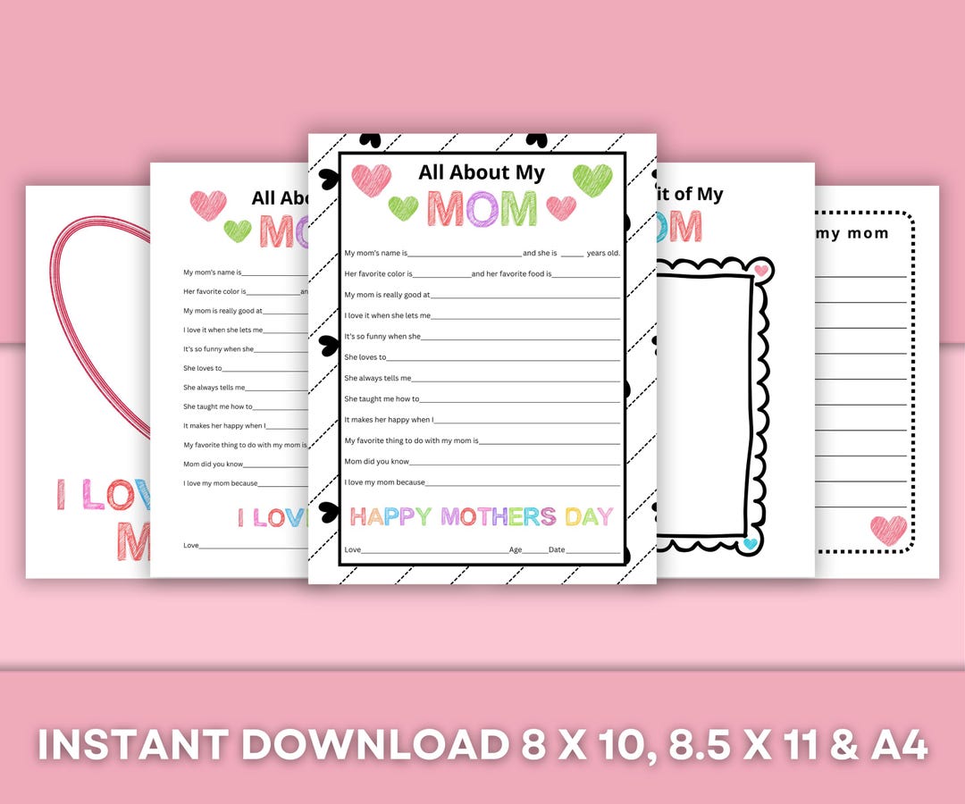 All About My Mom Printable Mother's Day Gift - INSTANT DOWNLOAD - Card ...