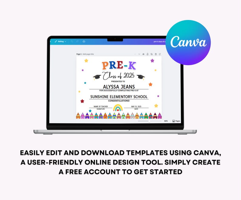 Editable Pre-k Graduation Certificate Canva Template, End of School ...