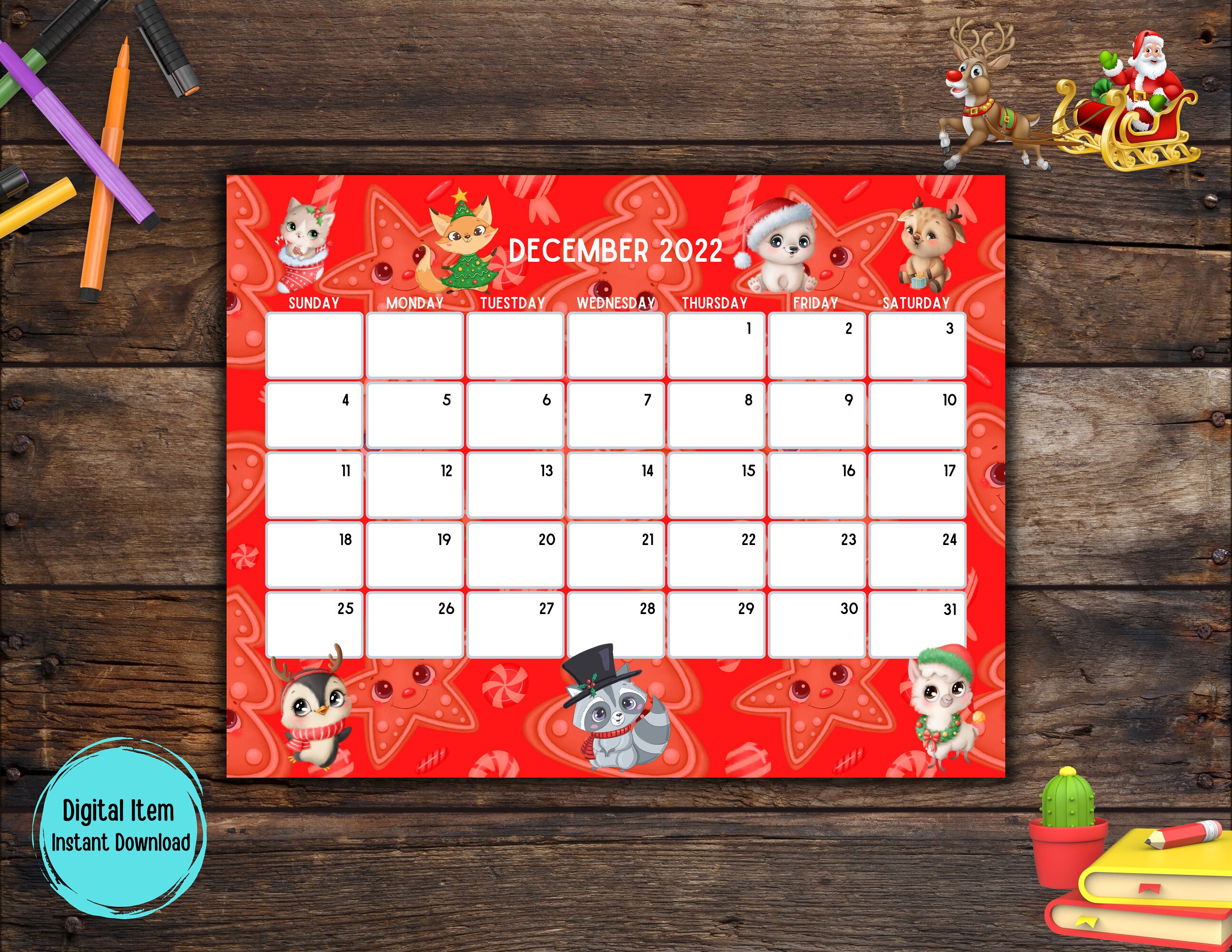 Christmas December 2022 Calendar / December Monthly Calendar 2022 ...