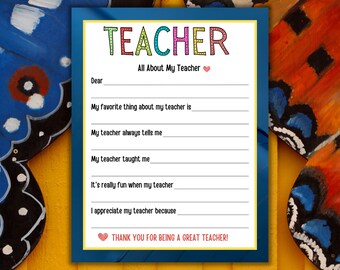 Teacher Appreciation Week Printable, All About Teacher Fill in the ...