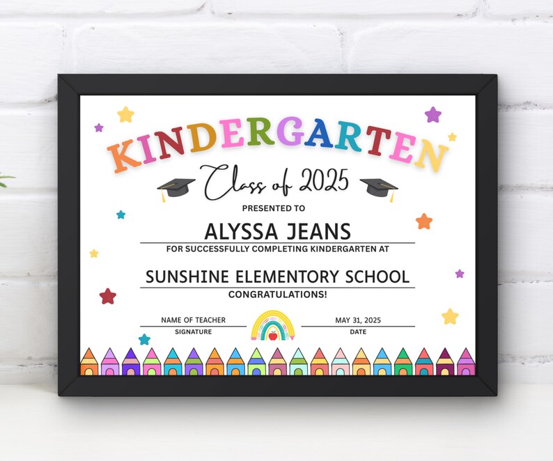 Editable Kindergarten Graduation Certificate Canva Template, End of ...