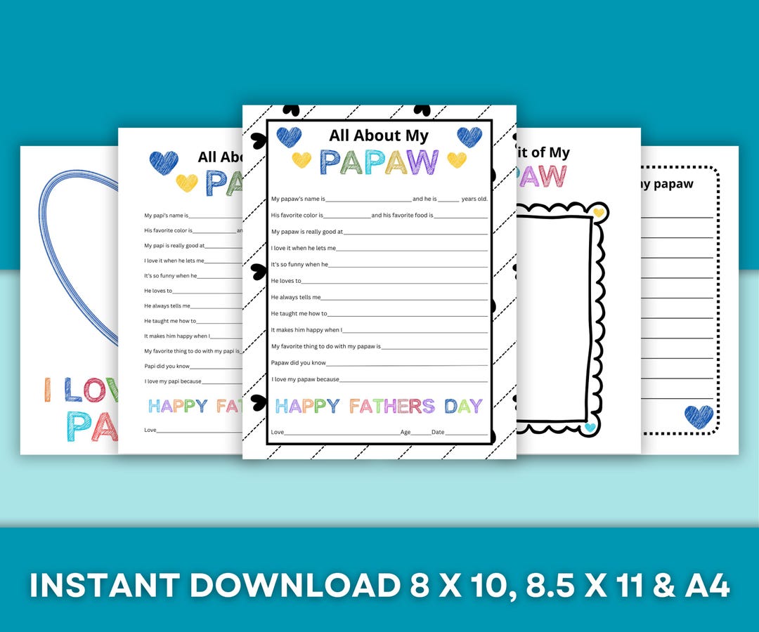All About My Papaw Printable – Father's Day Fill-in Card (instant ...