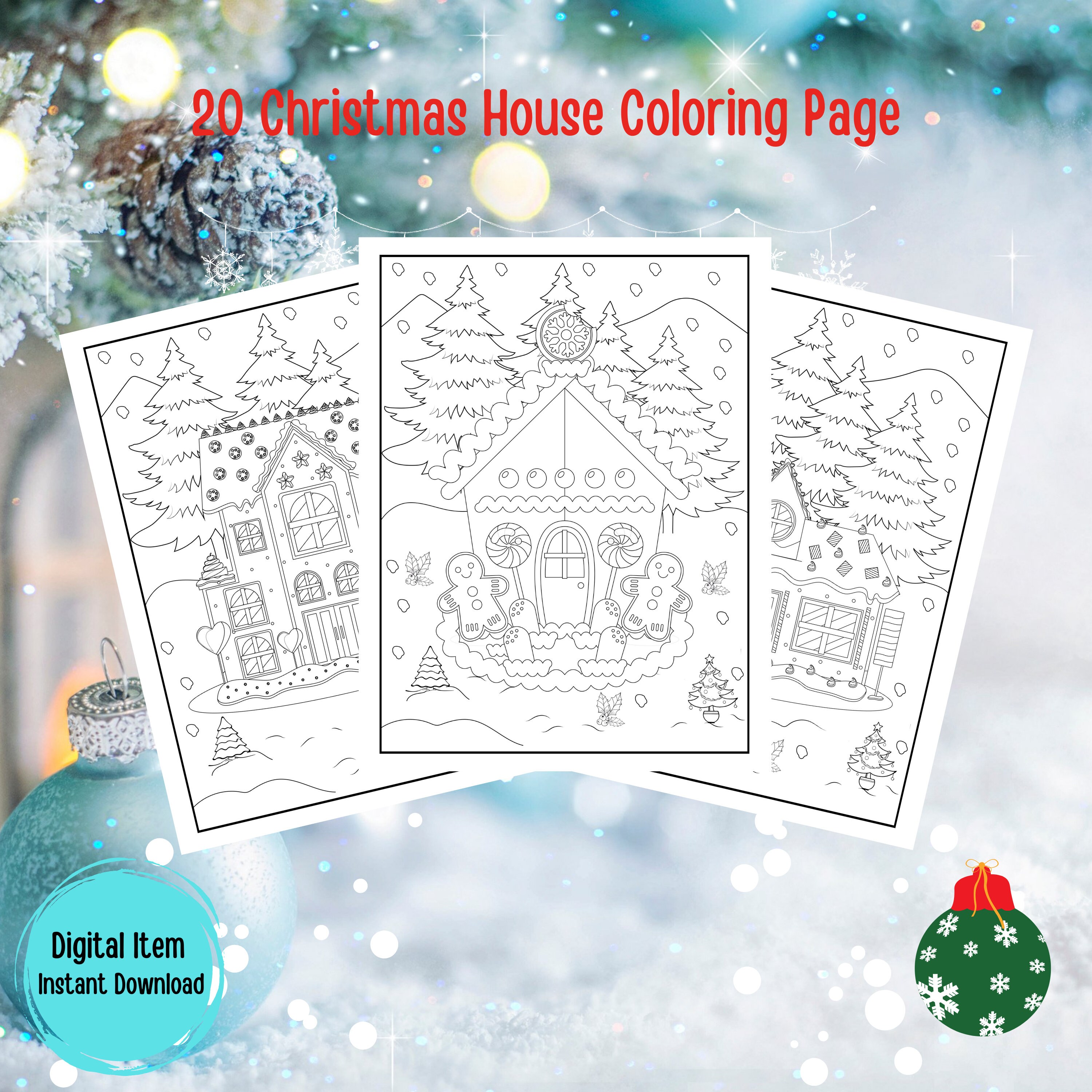 20 Kids Christmas Coloring Pages, Christmas Printable, Christmas House ...