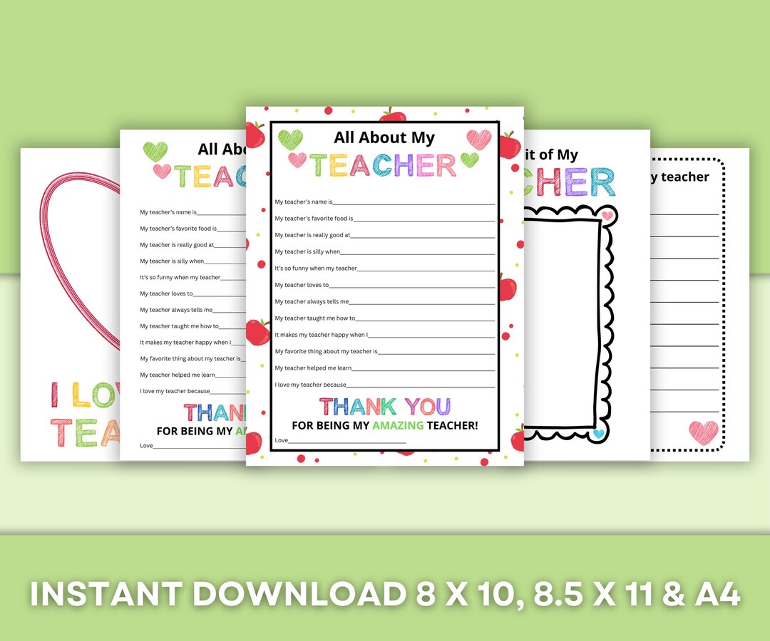 Teacher Appreciation Printable: All About My Teacher Worksheet (digital ...