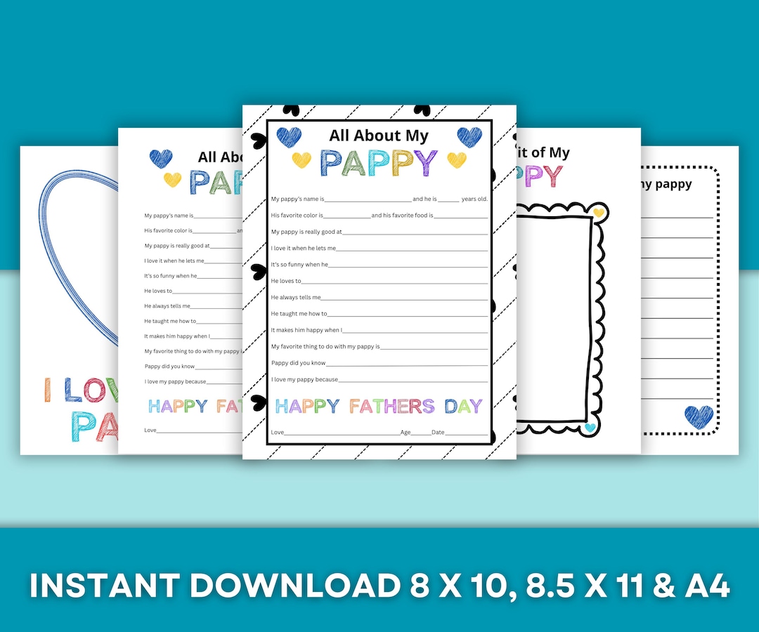 All About My Pappy Printable Father's Day Gift - INSTANT DOWNLOAD ...