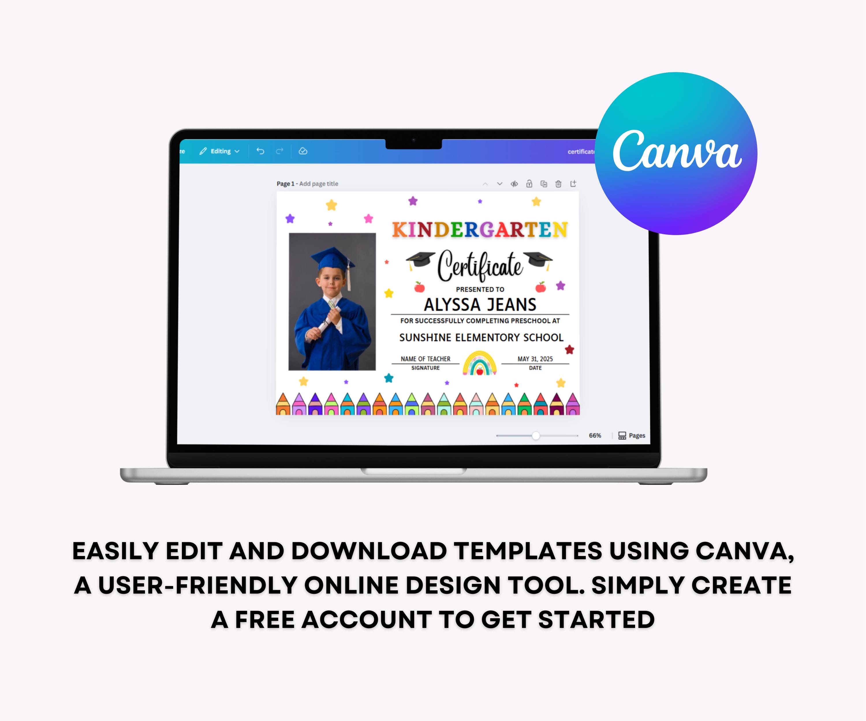 Editable Kindergarten Graduation Certificate: Photo Keepsake Canva ...