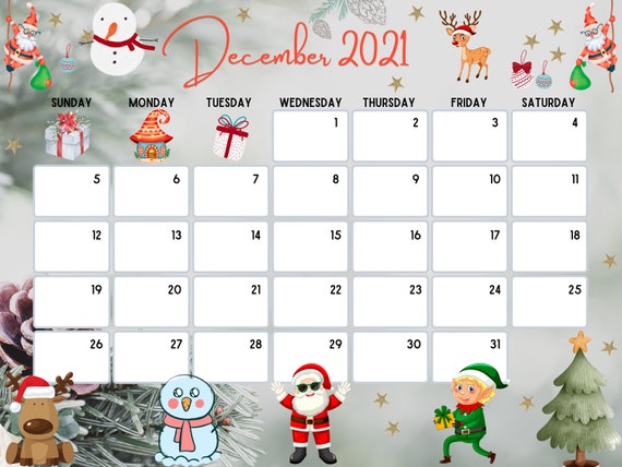 2021 December Calendar Printable / December Monthly A3 Size - Etsy