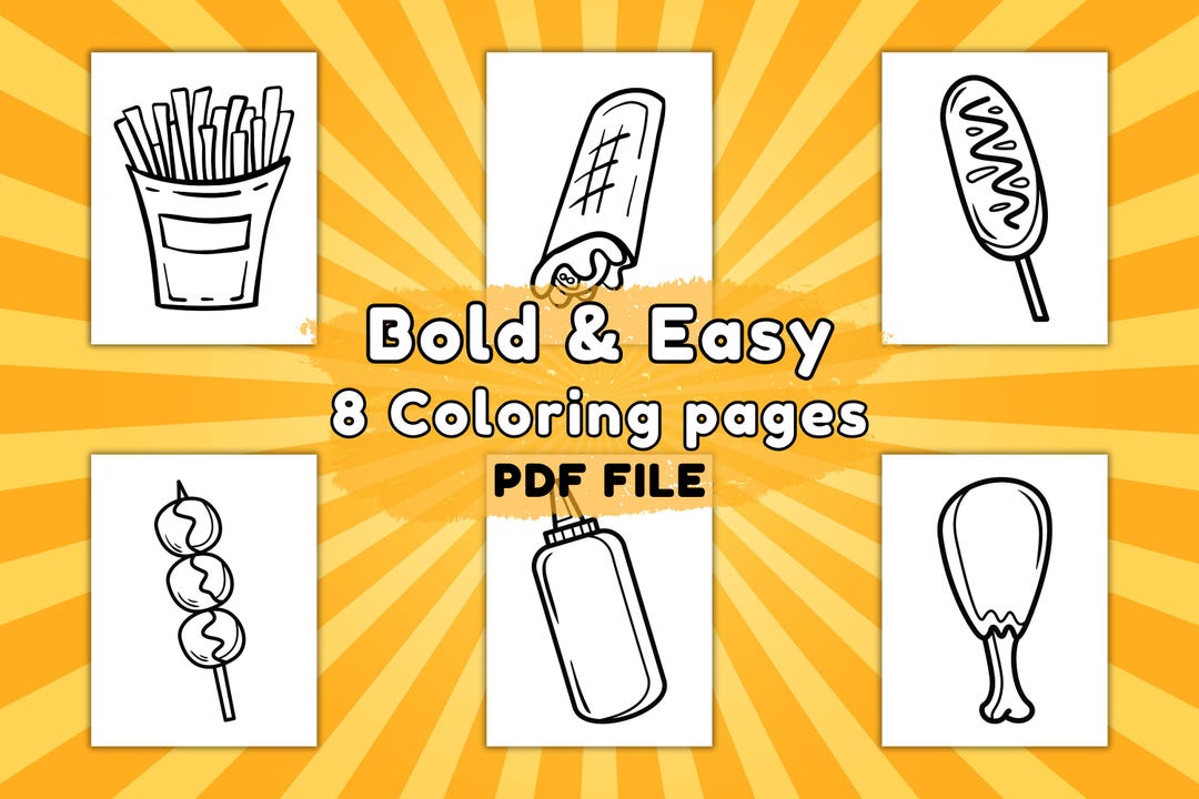 Bold & Easy Coloring Pages : Food and Snacks Coloring Book, Cute ...