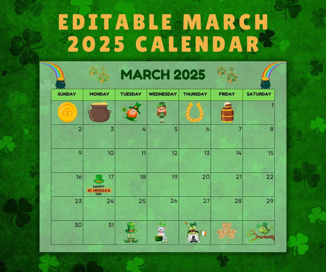 March 2025 Digital Calendar Printable, Monthly Planner, PDF Calendar ...
