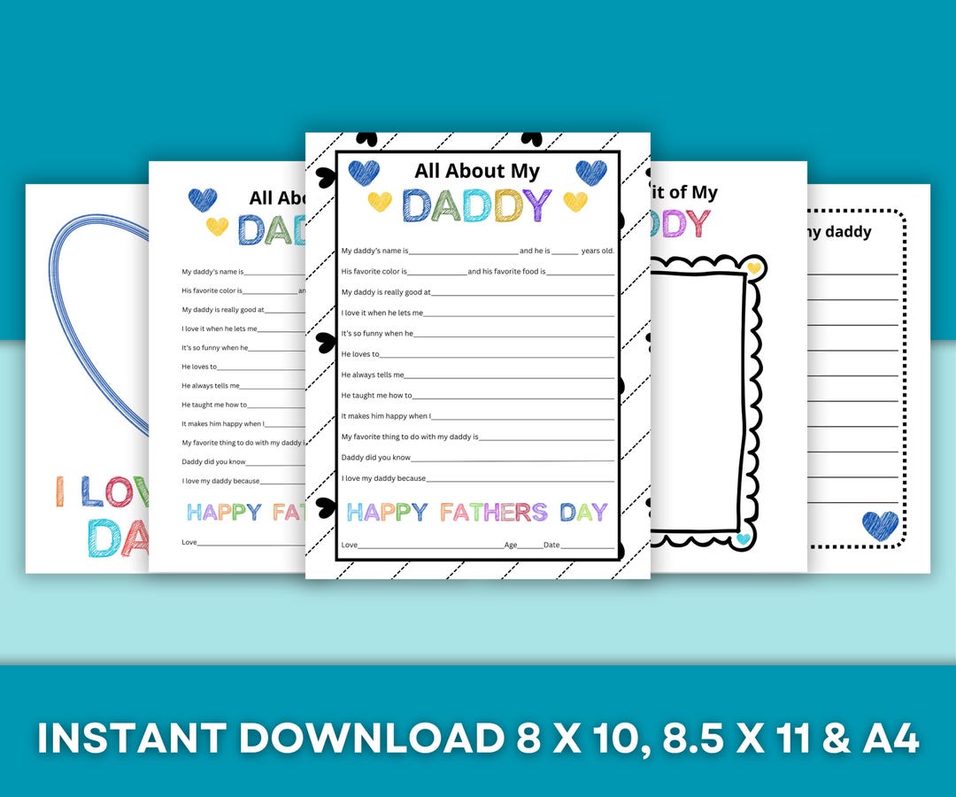 All About My Daddy Printable Father's Day Gift - INSTANT DOWNLOAD ...