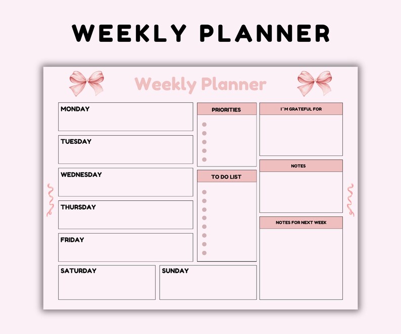 Editable 2025 Calendar Printable, Weekly Planner, Weekly to Do List ...