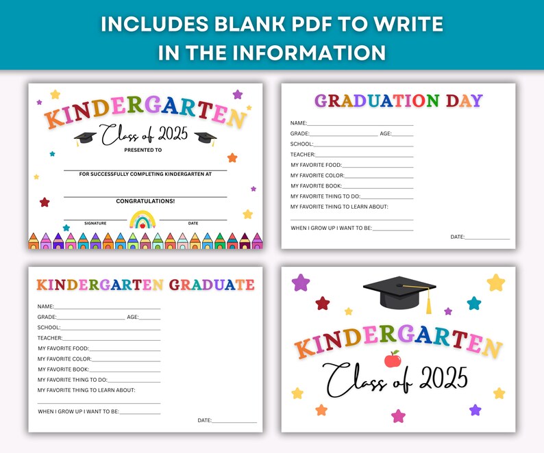 Editable Kindergarten Graduation Certificate Canva Template, End of ...