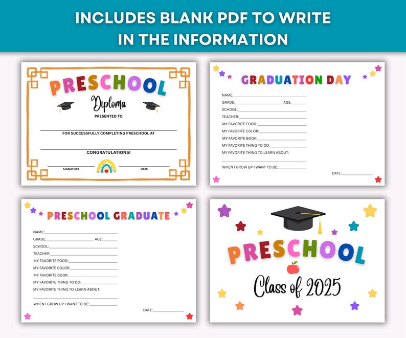 Editable Preschool Graduation Certificate: Canva Template (digital ...