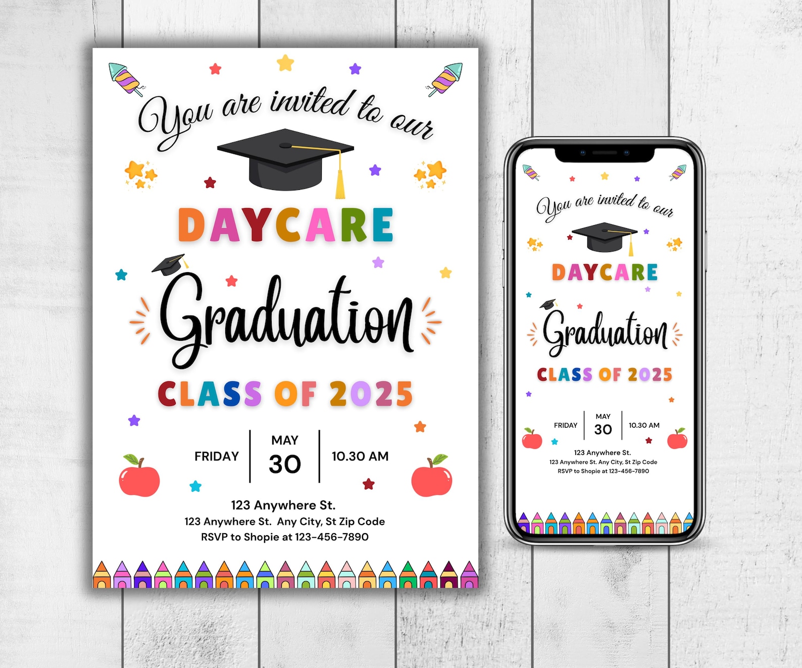 Editable Daycare Graduation Invitation, Canva Editable Templates ...