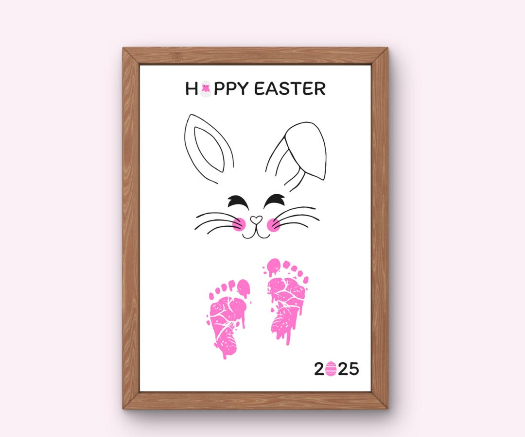 Happy Easter Bunny Footprint Craft Printable, Easter Footprint Keepsake ...