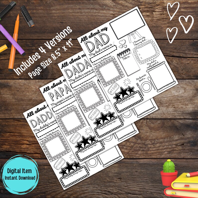 All About My Dada Printable Fill in Template, Fathers Day Gift for Dada ...