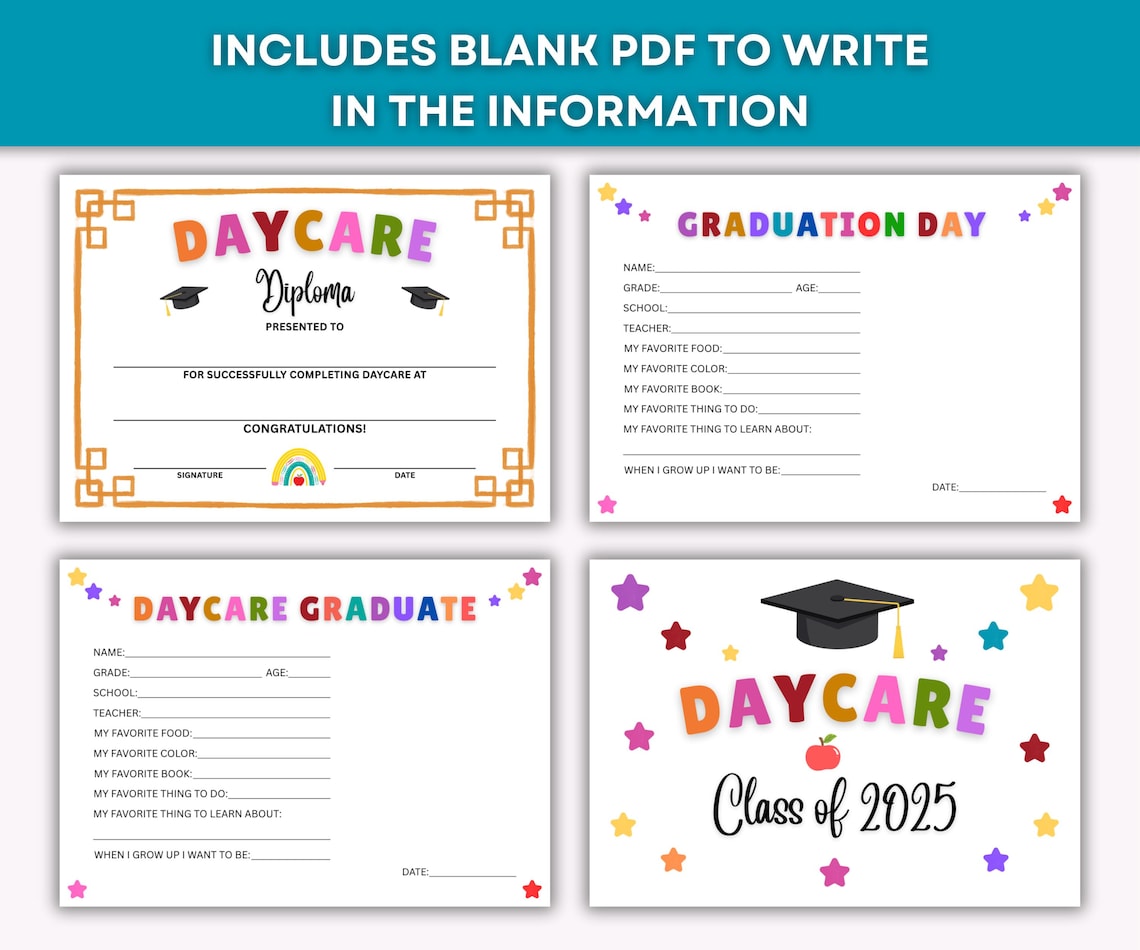 Editable Daycare Graduation Certificate Template: Canva Printable ...