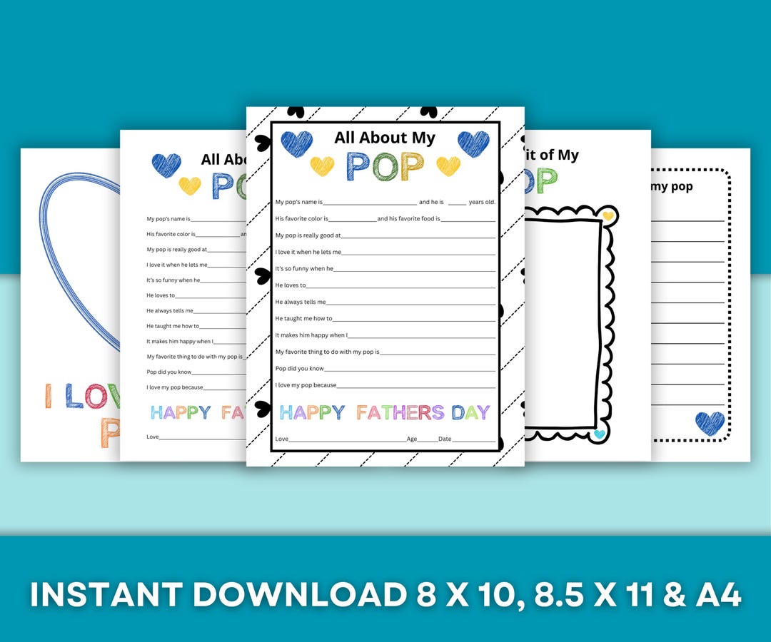All About My Pop Printable Father's Day Card: Fill-in Keepsake (instant ...