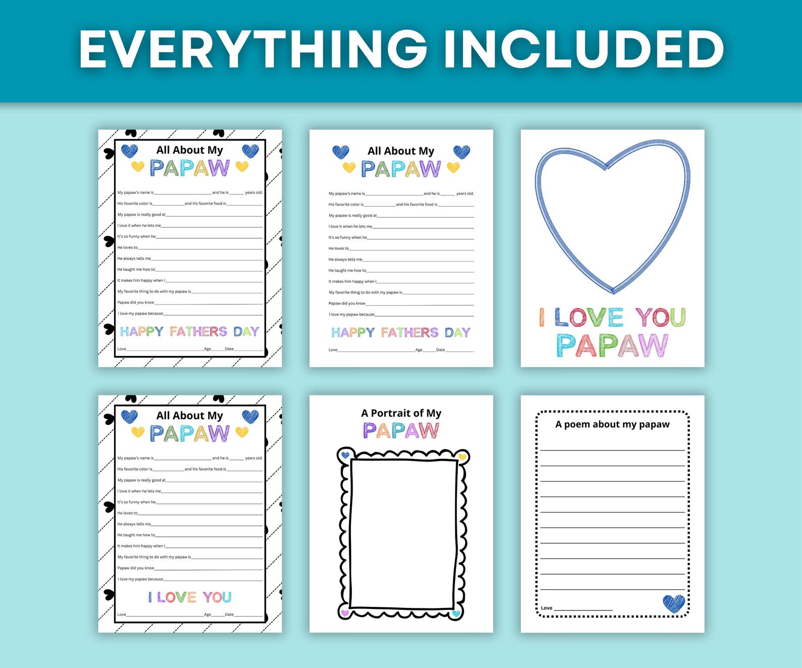 All About My Papaw Printable – Father's Day Fill-in Card (instant ...