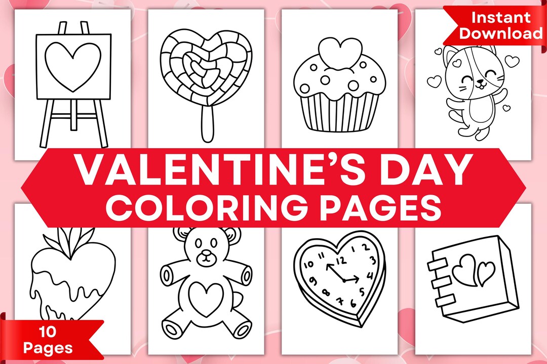 Valentines Coloring Book, Bold and Easy Coloring Pages, 10 Cute ...