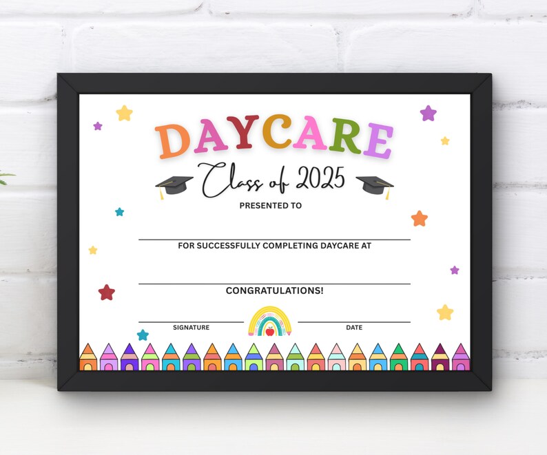 Editable Daycare Graduation Certificate Template: Printable School ...